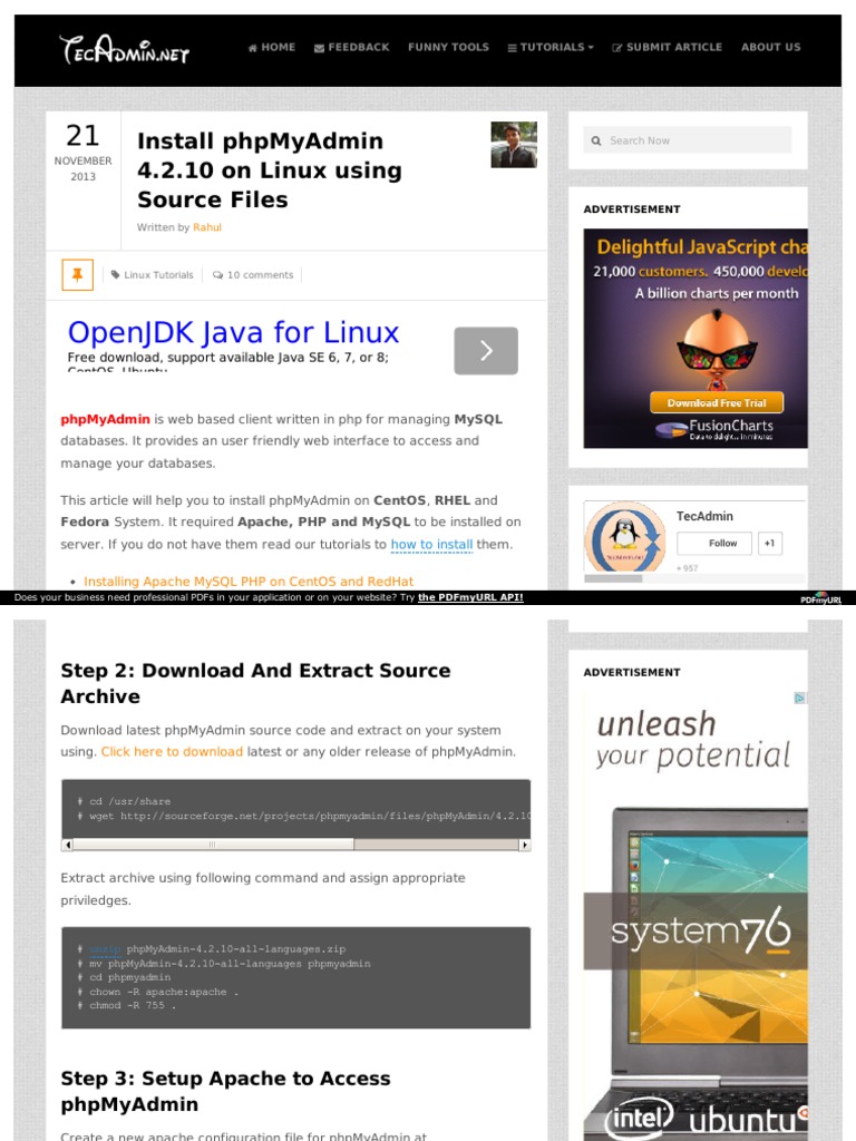 Http Tecadmin Net Setup Phpmyadmin On Linux Using Source Pdf Apache