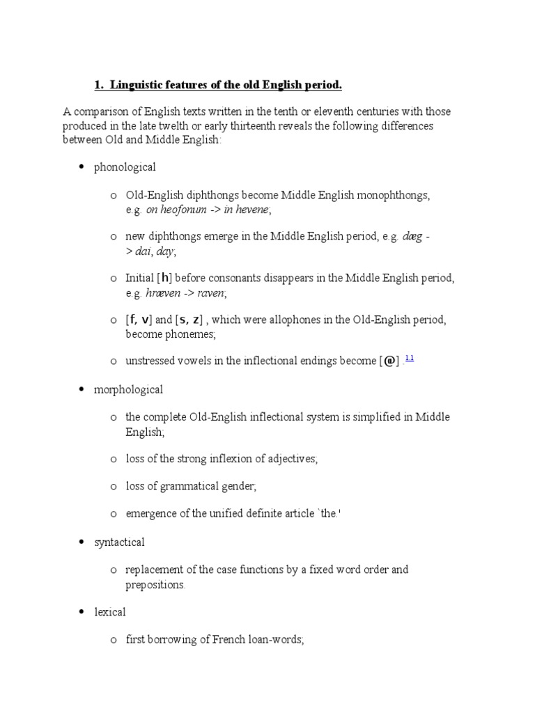 Linguistic Features of The Old English Period | PDF | English Language ...