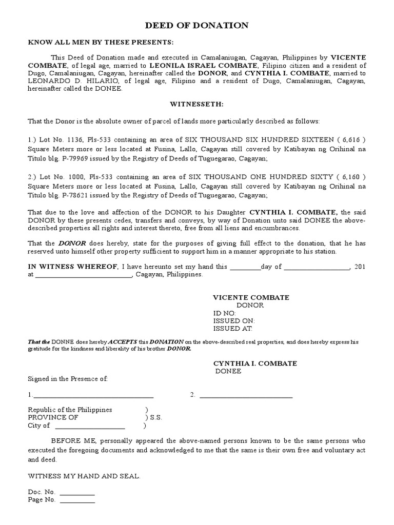 Deed of Donation | Deed | Land Law Deed of Donation | Deed | Land Law