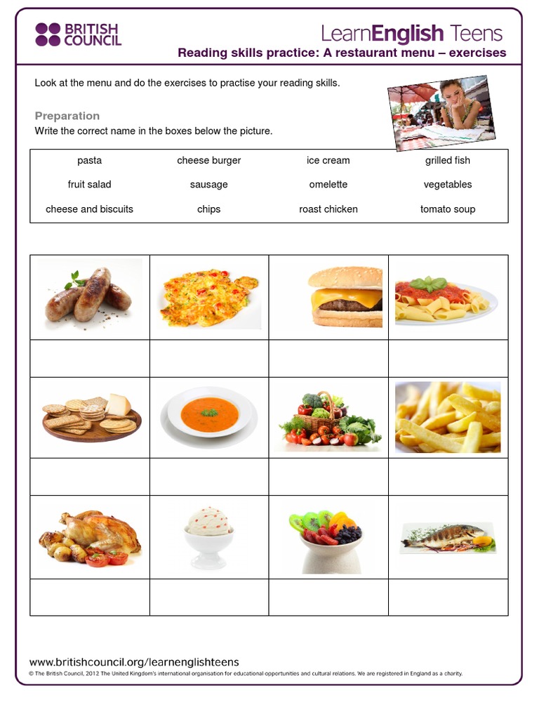 A Restaurant Menu - Exercises 3 | PDF | Cooking, Food & Wine