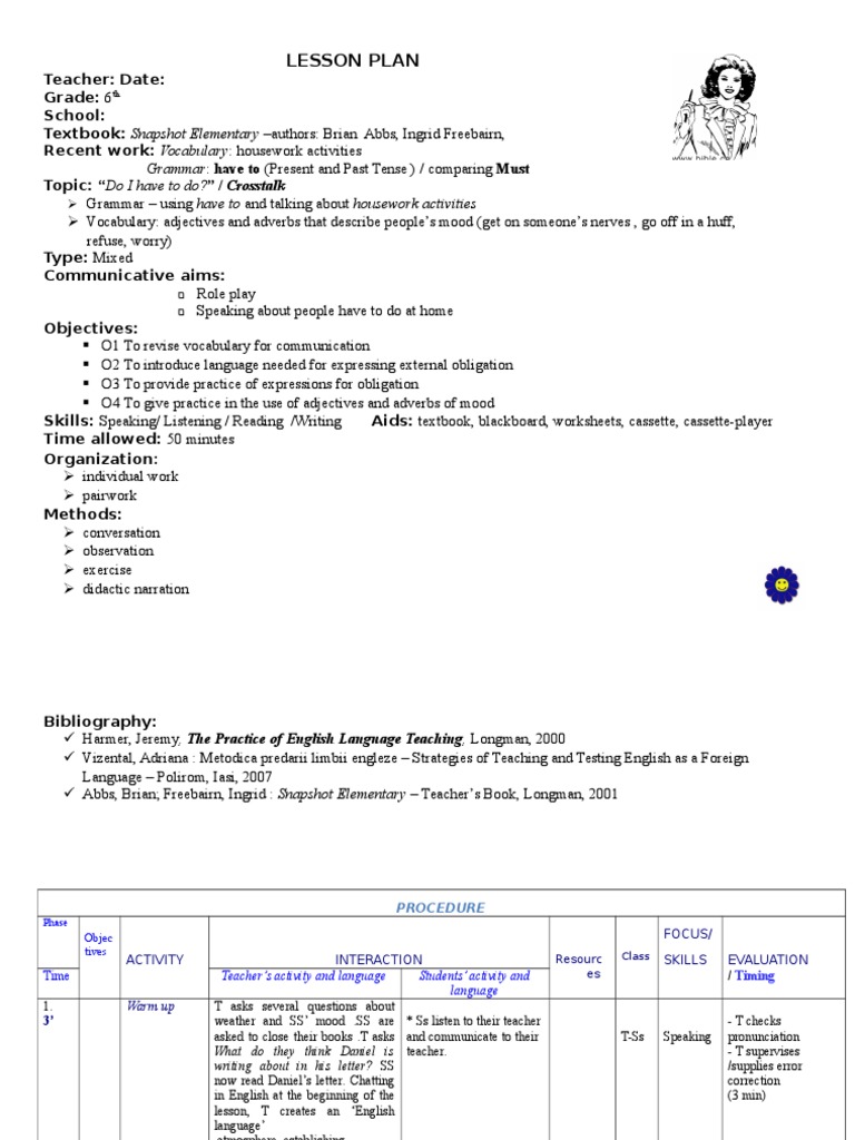 Lesson Plan 6th Grade Have To | PDF | Language Education | English Language