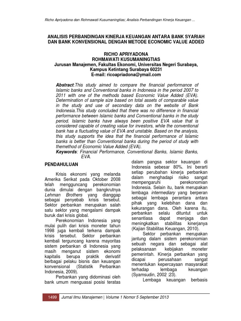 Analisis Perbandingan Kinerja Keuangan Antara Bank Syariah Dan Bank Konvensional Dengan Metode ...
