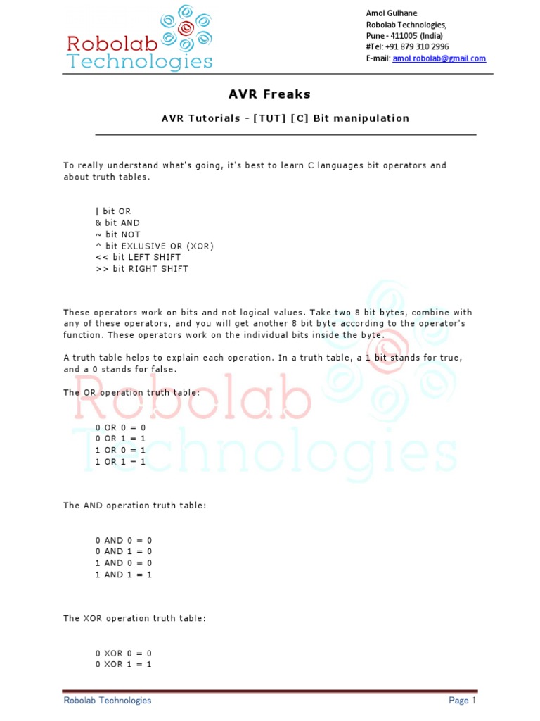 AVR Programming Logical Operations PDF | PDF | C (Programming Language ...