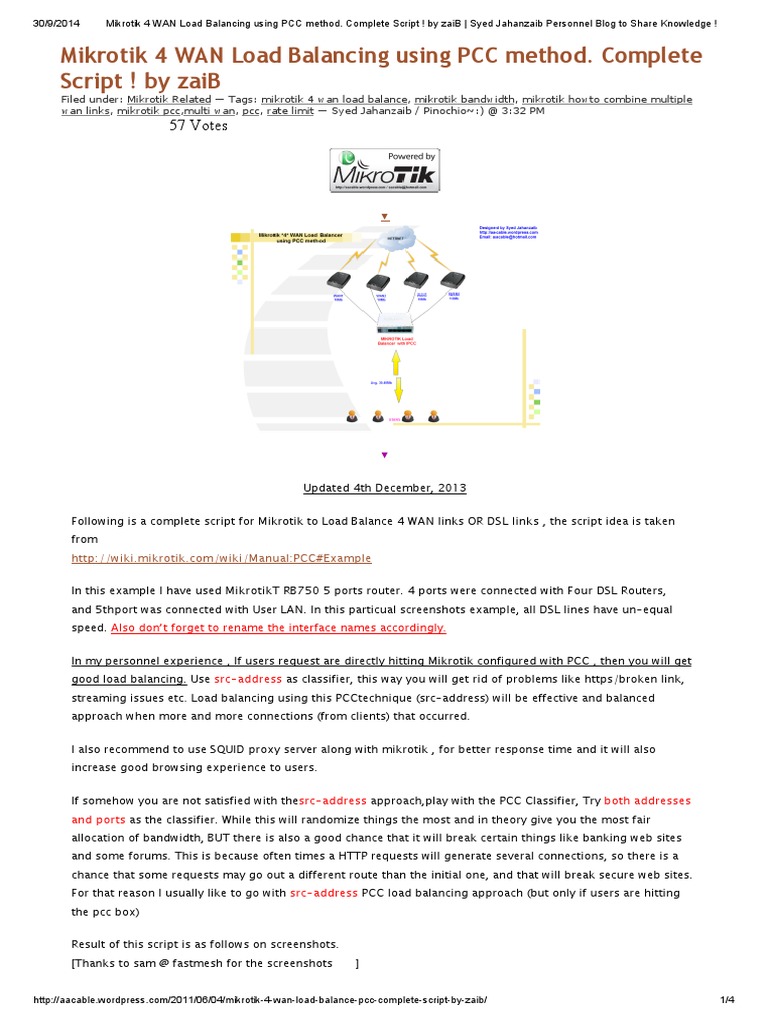 Mikrotik 4 WAN Load Balancing Using PCC Method | PDF | Load Balancing (Computing) | Network ...