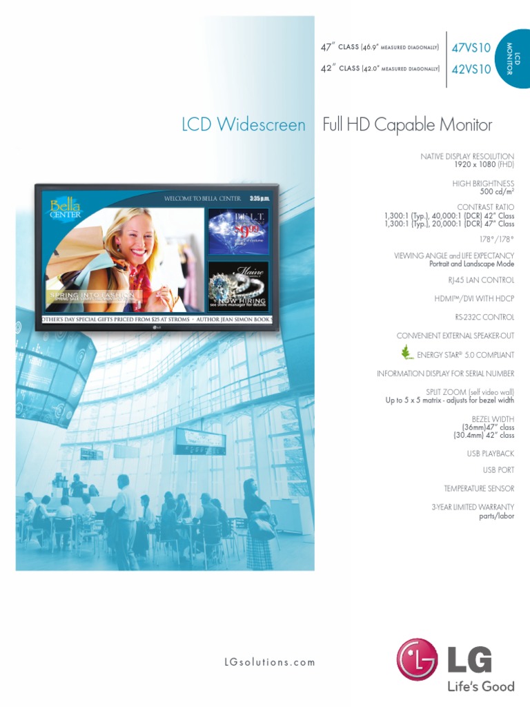 LG Monitor 42vs10ms B Spec Sheet | PDF | Computer Monitor | Consumer ...