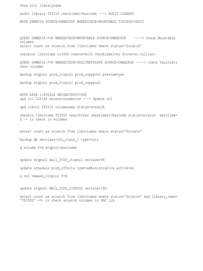 TSM Commands for Library and Volume Management | PDF