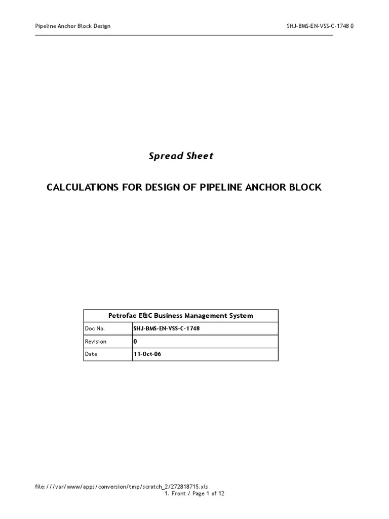 Pipeline Anchor Block Design Calculations | PDF | Mechanics | Physics