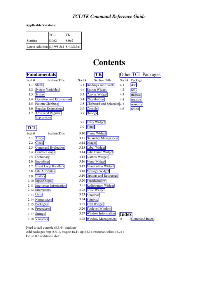 TCL TK Reference Guide | PDF | Regular Expression | Command Line Interface