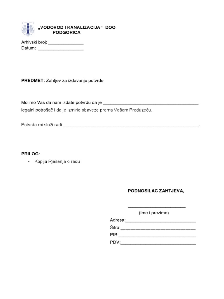 Zahtjev Za Izdavanje Potvrde | PDF
