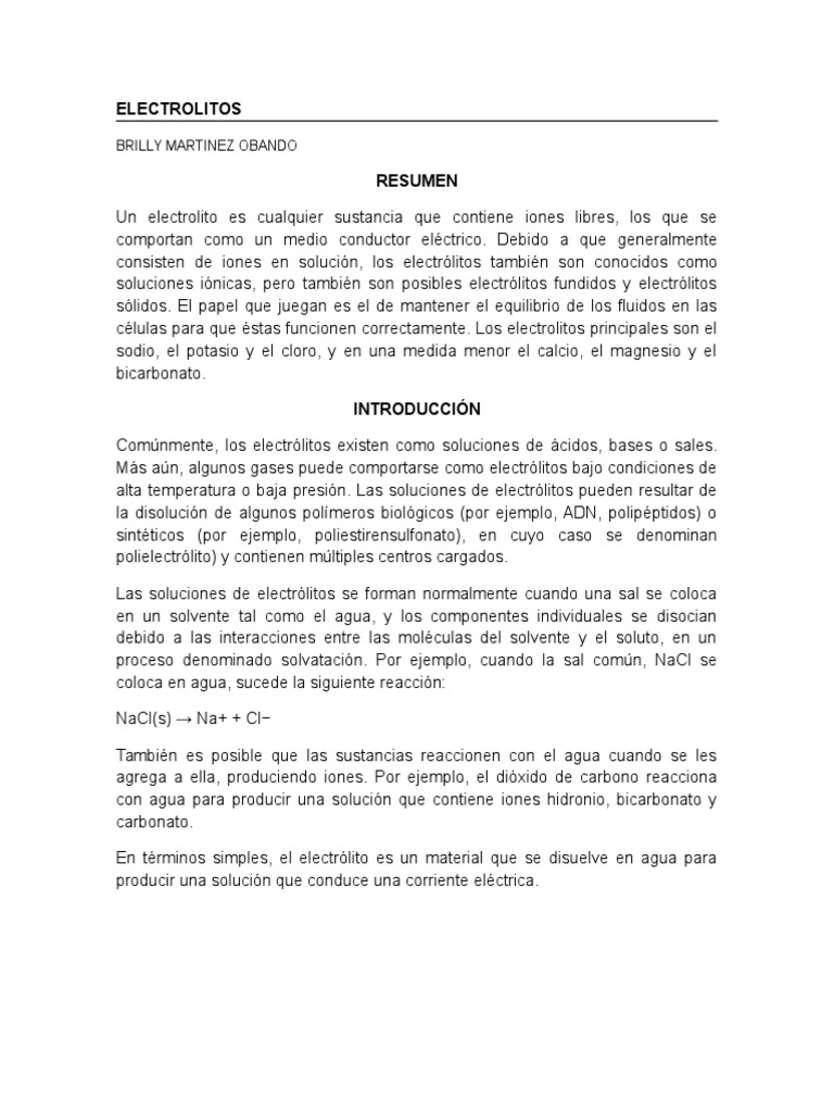 ELECTROLITOS | PDF | Electrólito | Sustancias químicas