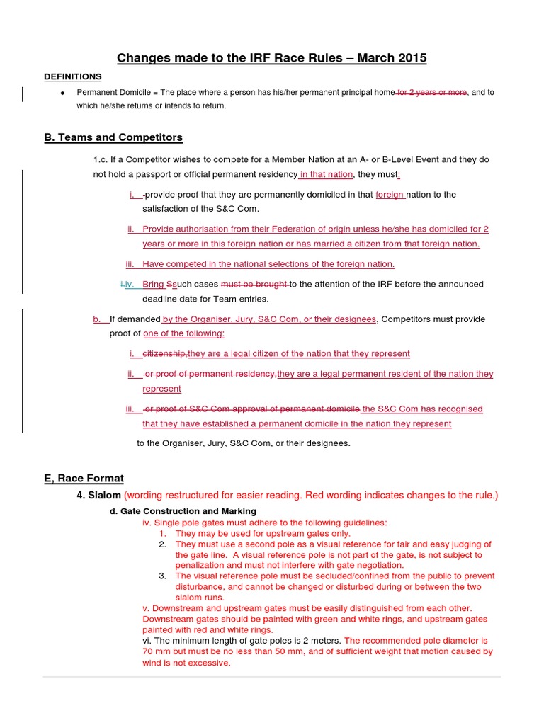 IRF Race Rules Updates - March 2015 | PDF | Government | Justice