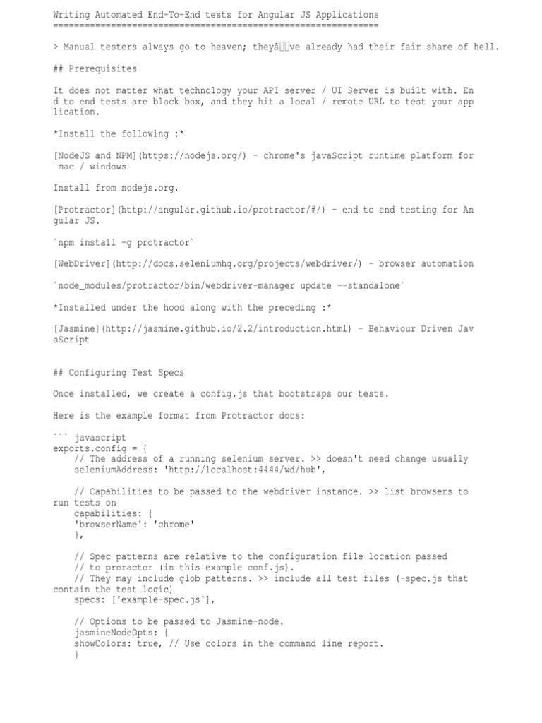 Angularjs End To End Testing Pdf Angular Js Selenium Software