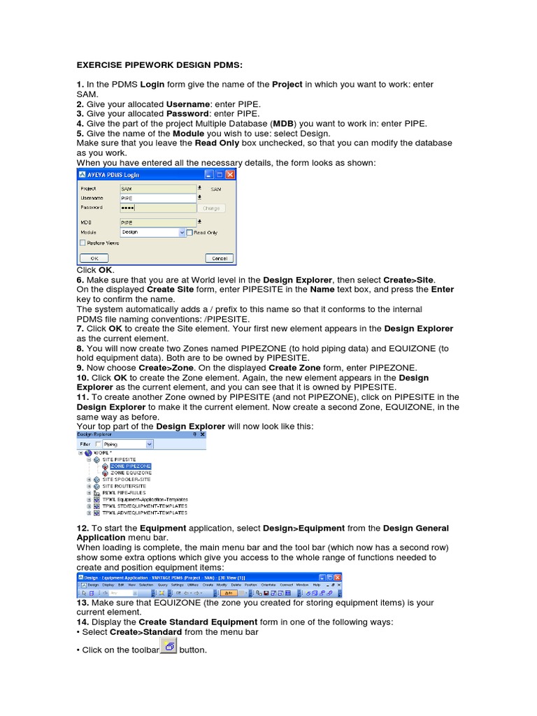 Exercise 1 - Pipework Design Pdms | PDF | Menu (Computing) | Rotation