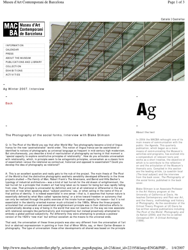 The Photography of The Social Forms. Interview With Blake Stimson PDF ...