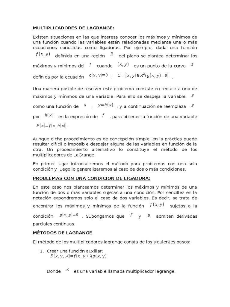 Multiplicadores de Lagrange | PDF | Función (Matemáticas) | Derivado