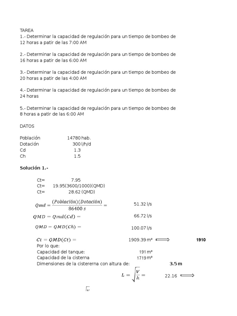 Cálculo, Diseño de Tanque Elevado y Cisterna | Ingeniería hidráulica | Hidrología