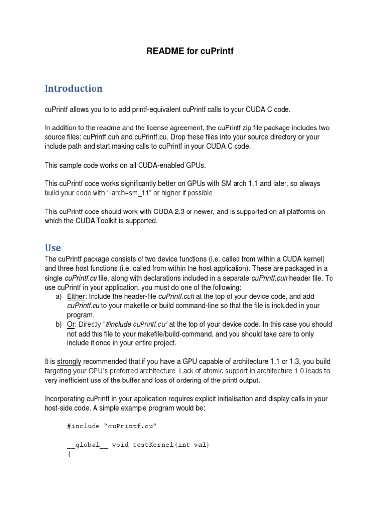 CuPrintf Readme | Download Free PDF | Parameter (Computer Programming) | Software Development