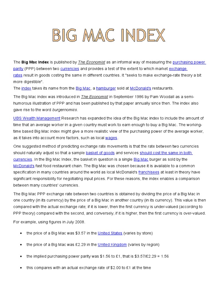 Big Mac Index and MC Donaldization | PDF | Purchasing Power Parity ...
