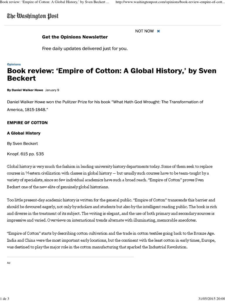 Book Review - Empire of Cotton - A Global History,' by Sven Beckert ...