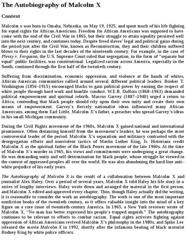 Autobiography of Malcolm X, The PDF | PDF | Malcolm X | Racism