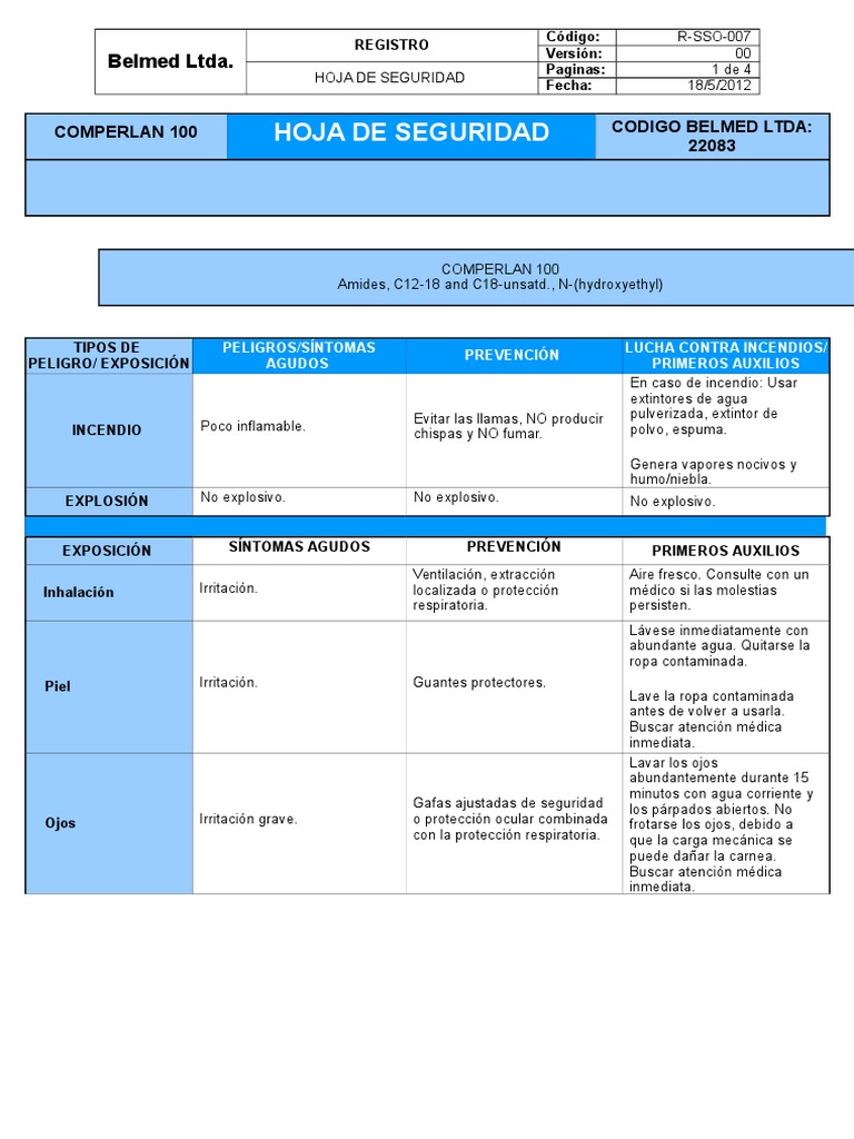 COMPERLAN 100.doc | Primeros auxilios | Solubilidad