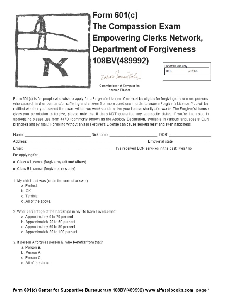 Form 601 (C) - The Compassion Exam (Application For ECN Forgiver's ...