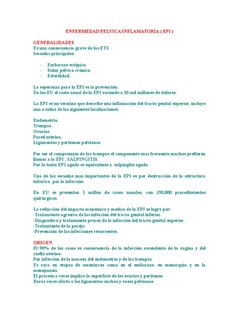 Enfermedad pélvica inflamatoria (EPI): Generalidades, etiología ...