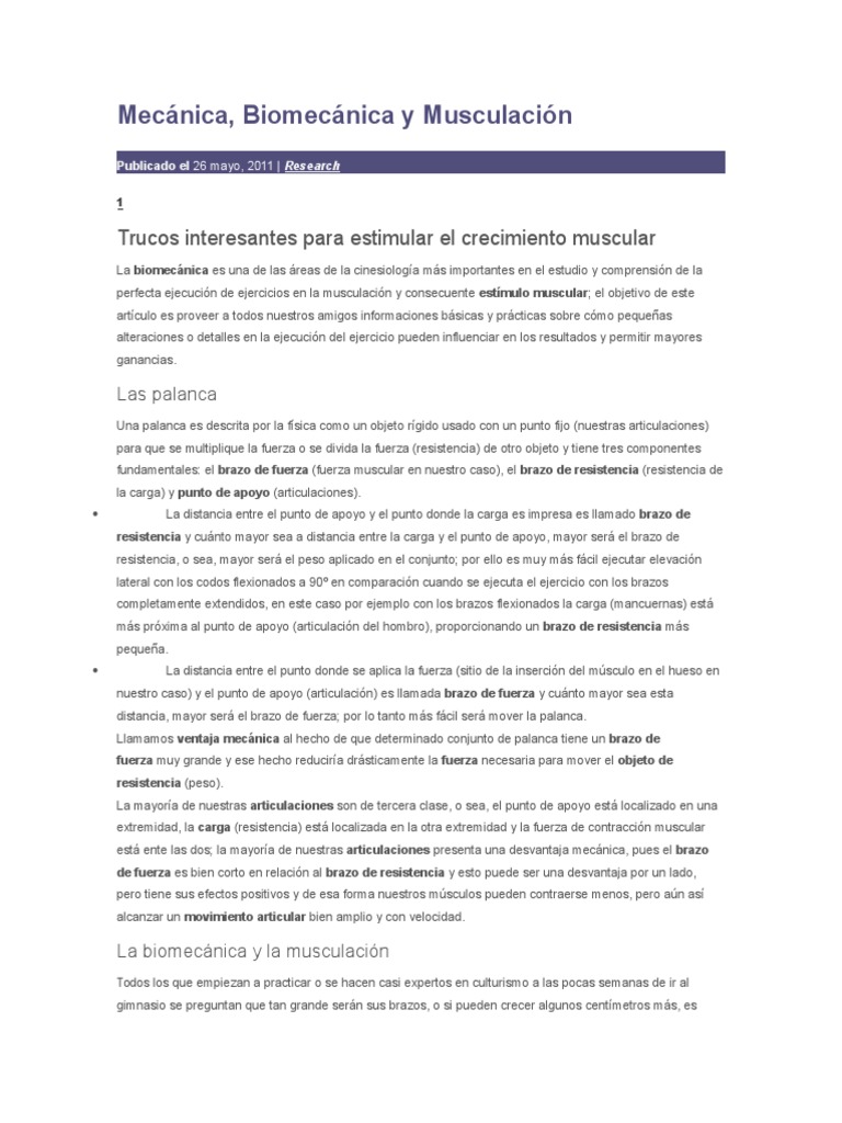 Mecanica, Biomecanica Musculacion | PDF | Contracción muscular | Músculo