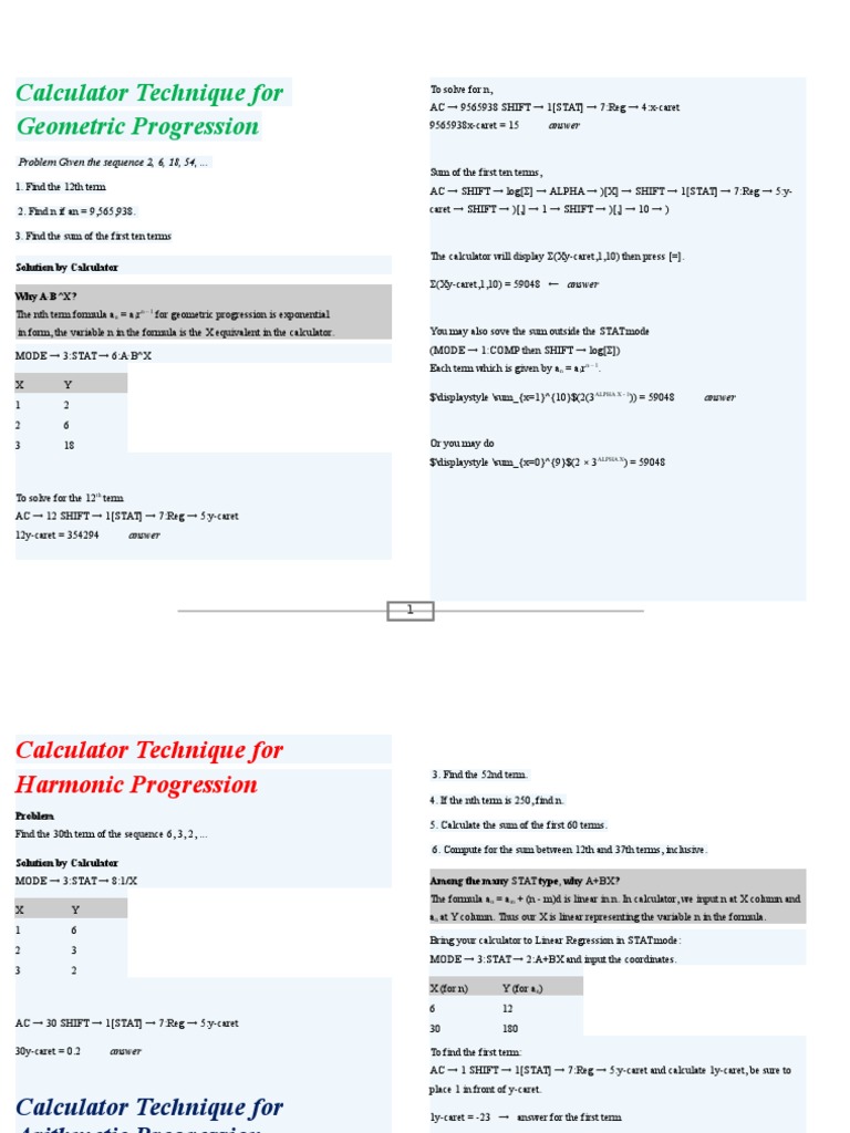 Calculator Technique For Geometric Progression | PDF | Logarithm | Analysis
