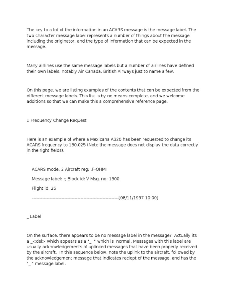 Label của bản tin ACARS | PDF | Airport | Industries