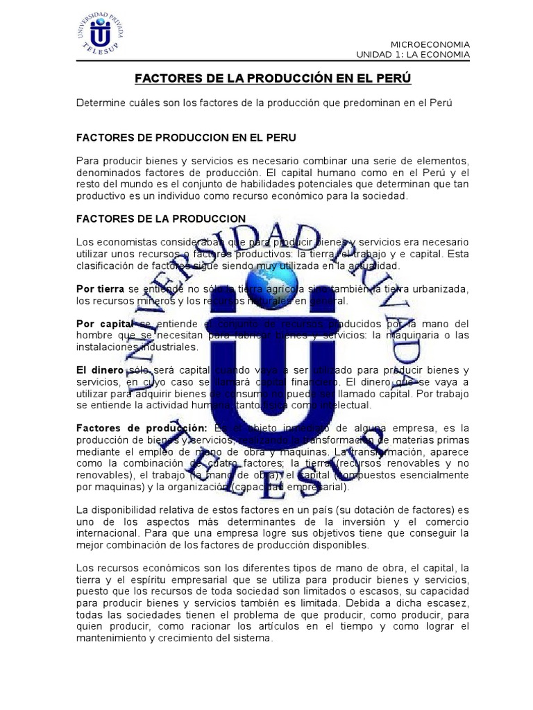 1.1. Factores de La Producción en El Perú | PDF | Factores de ...