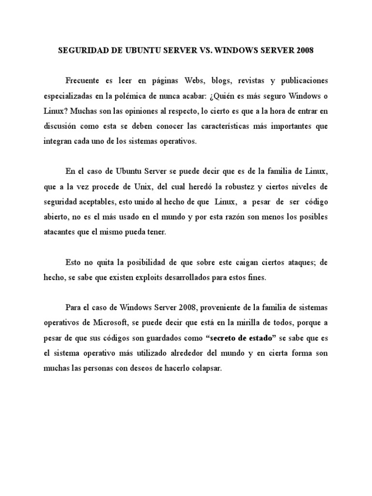 Seguridad Ubuntu Server Vs WINDOWS SERVER 2008 | PDF | Microsoft ...