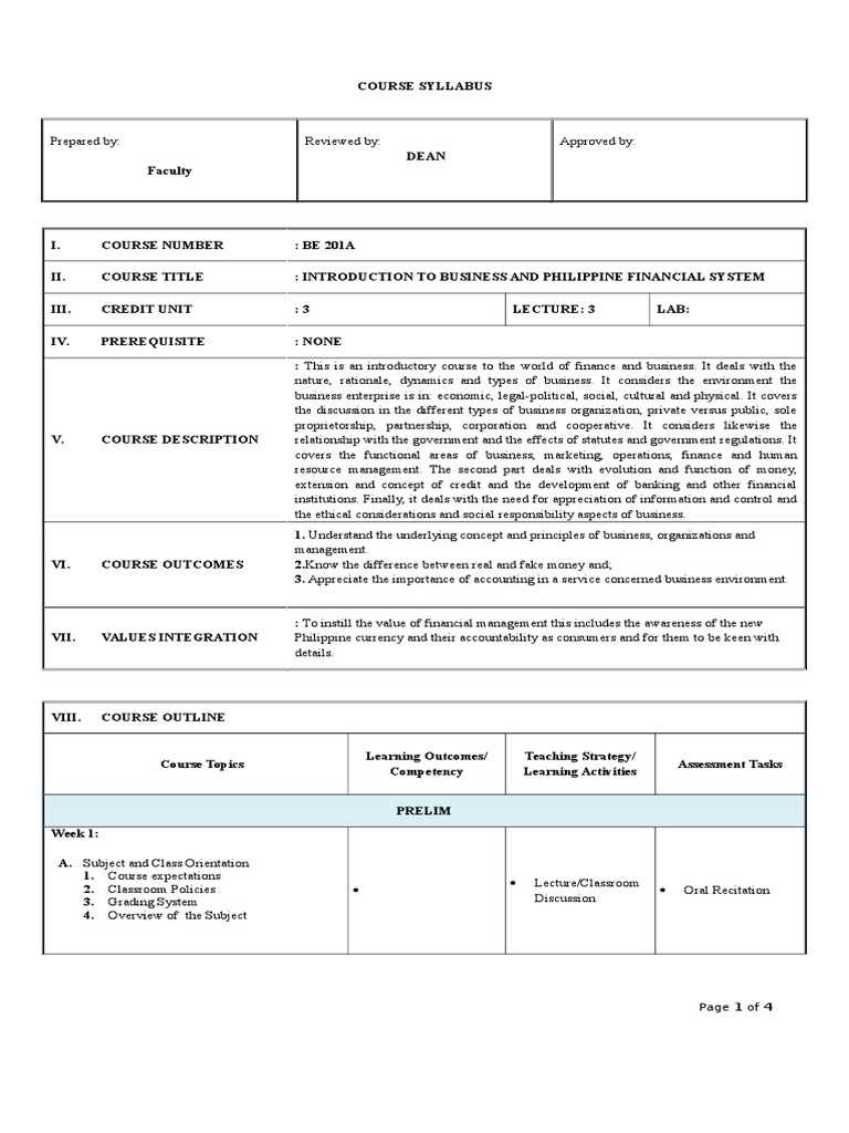 Intro to Business Syllabus Overview | PDF | Lecture | Business