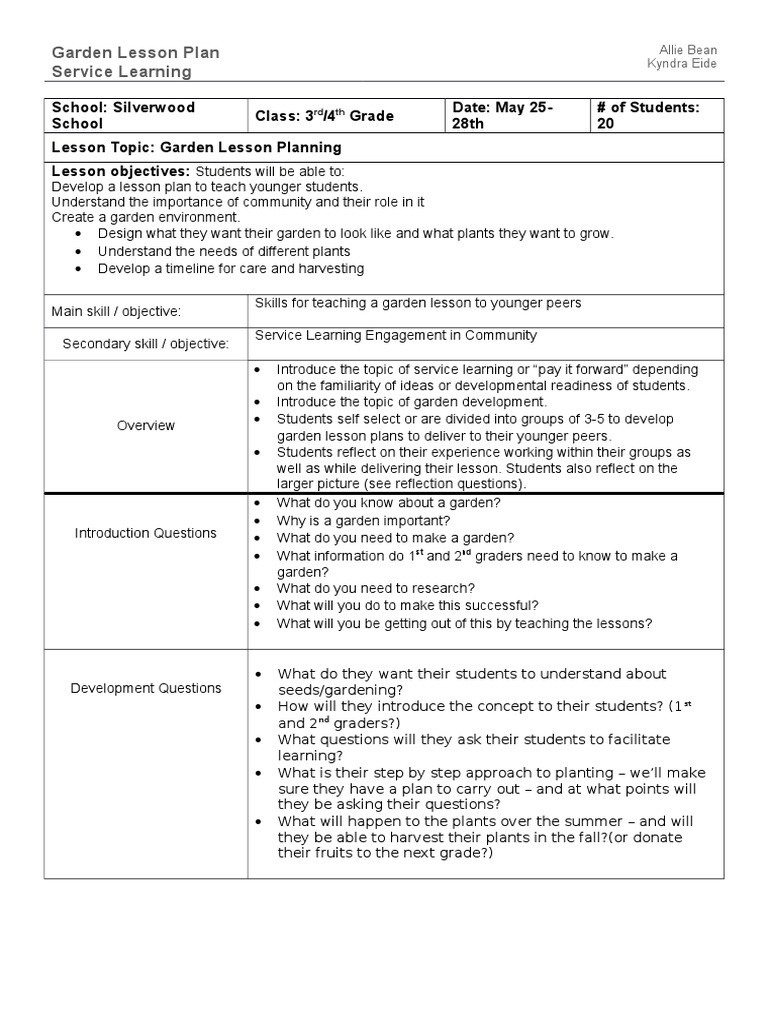 Garden Lesson Planning for Service Learning | PDF | Service Learning ...