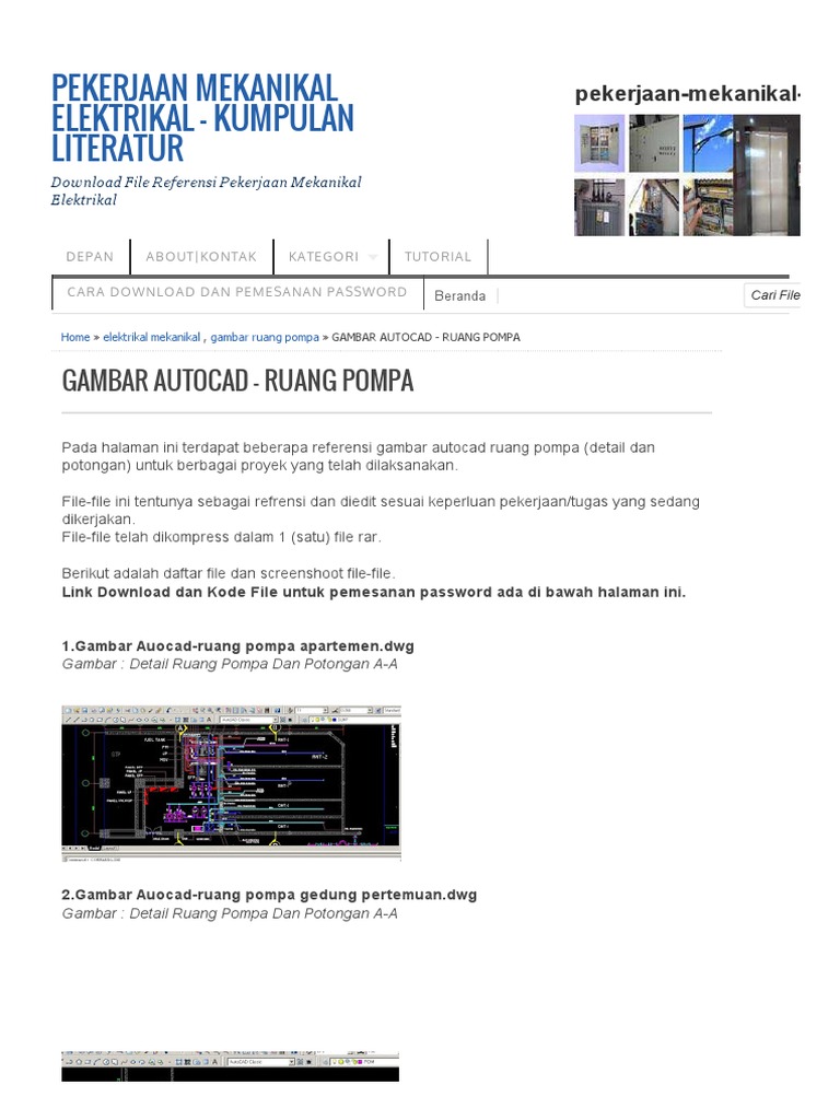 Gambar Autocad - Ruang Pompa - Pekerjaan Mekanikal Elektrikal ...