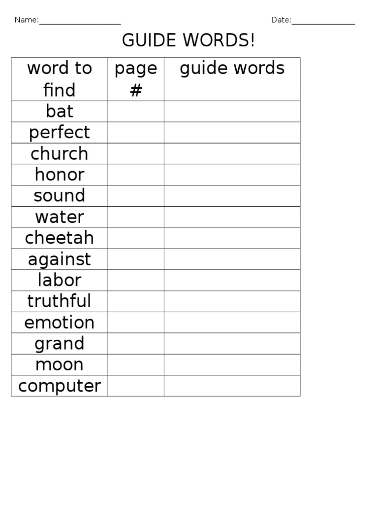 Guide Words Reference Sheet | PDF