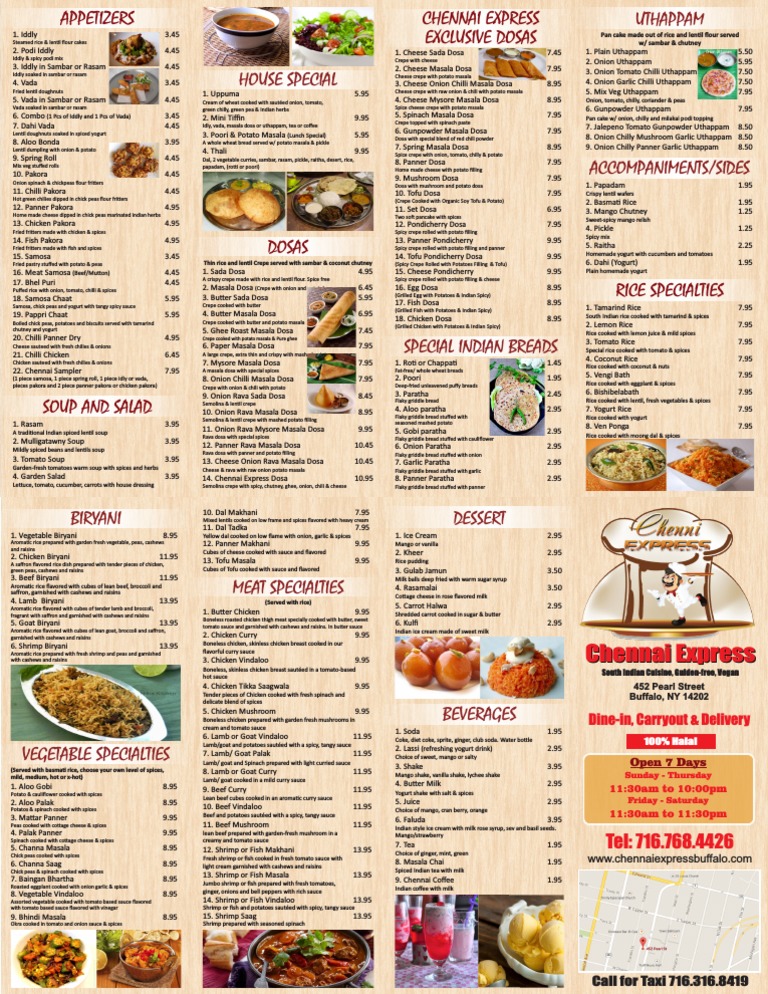 Chennai Express Menu 4 Fold | PDF | Indian Cuisine | Curry