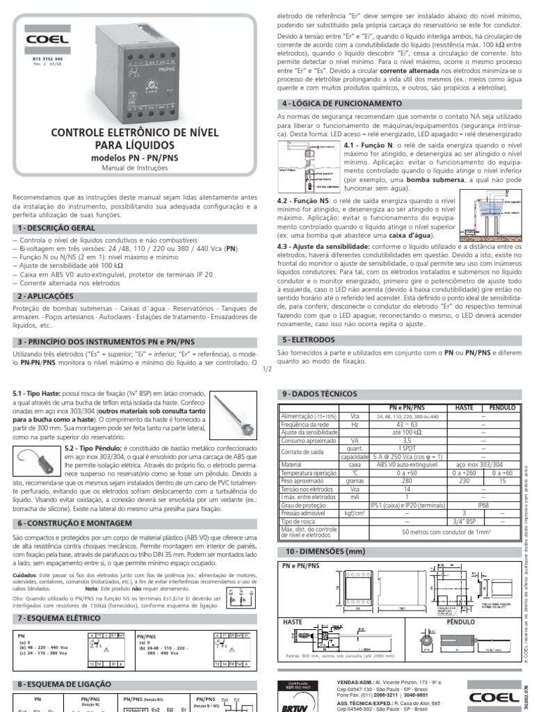 Manual Coel Sensor De Nivel Pdf Relé Diodo Emissor De Luz