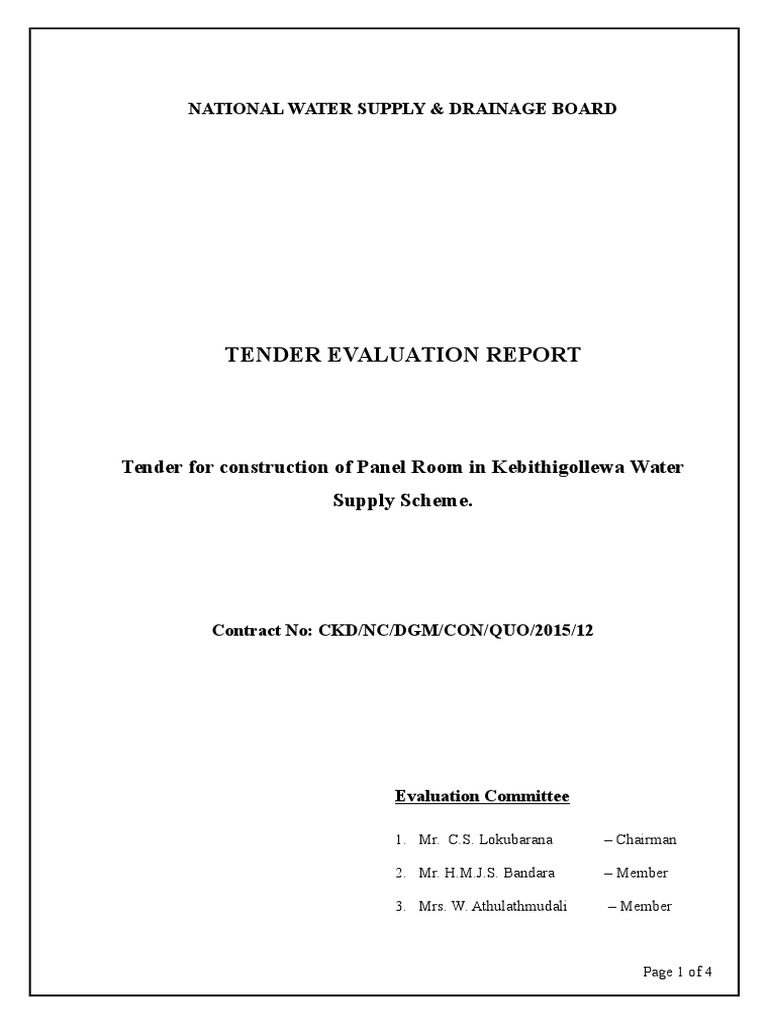 Tender Evaluation Report: National Water Supply & Drainage Board | PDF ...