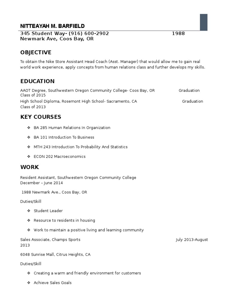 Aspiring Nike Store Asst. Manager | PDF