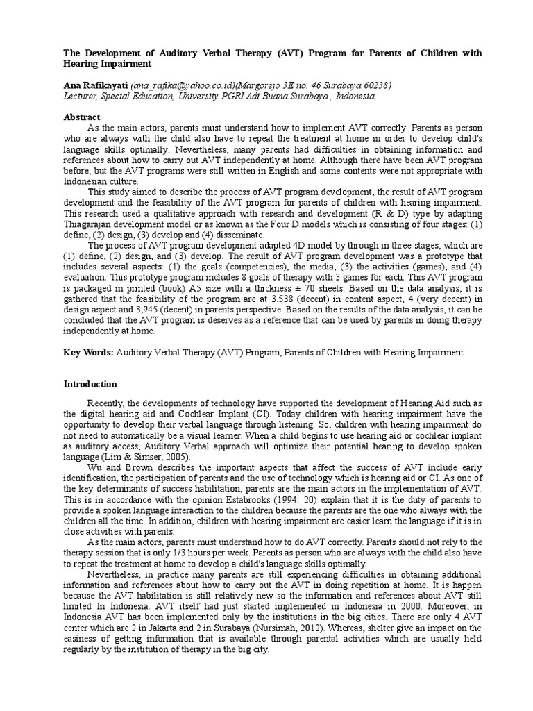 AVT Program for Parents of Hearing-Impaired Children | PDF | Hearing ...