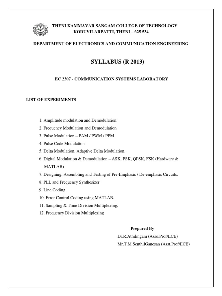 Cs Lab Manual Final Pdf Frequency Modulation Modulation
