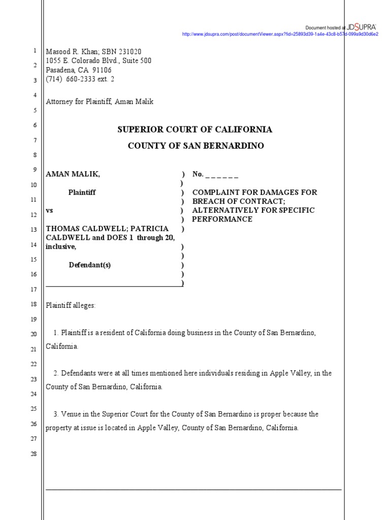 Sample Complaint For Specific Performance | PDF | Attorney's Fee ...