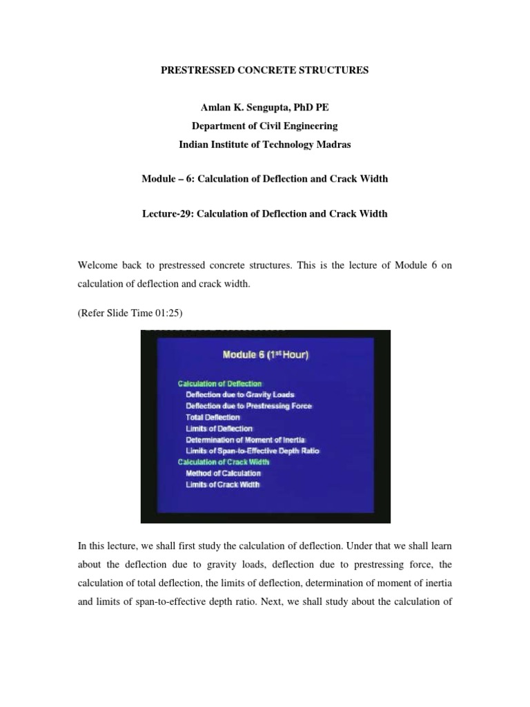 Deflection Prestressed Concrete | PDF | Fracture | Beam (Structure)