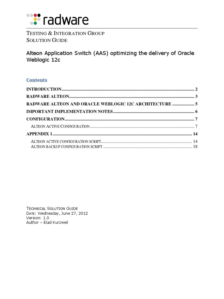 Alteon and Oracle Weblogic Server Integration | PDF | Scalability | Transport Layer Security