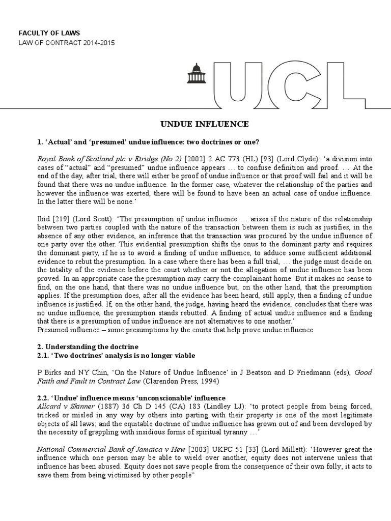 Undue Influence | PDF | Civil Law (Common Law) | Legal Concepts