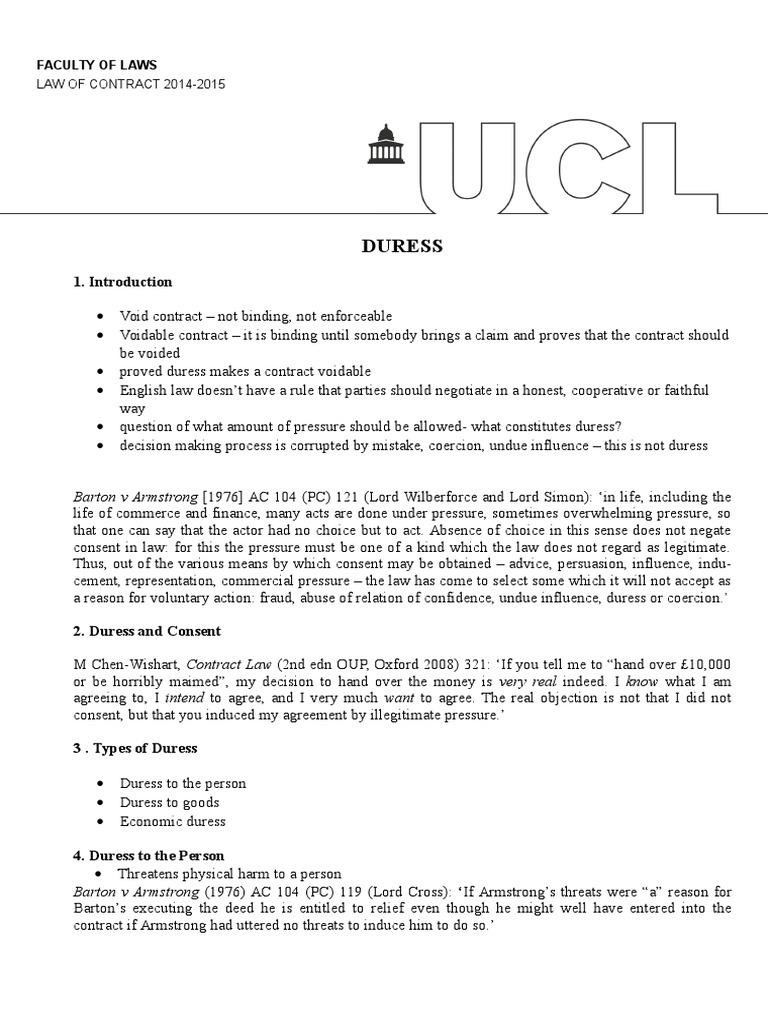 Duress | PDF | Common Law | Social Institutions