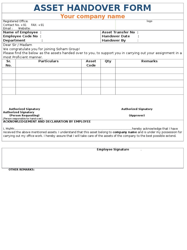 COMPANY Asset Handover Form | PDF