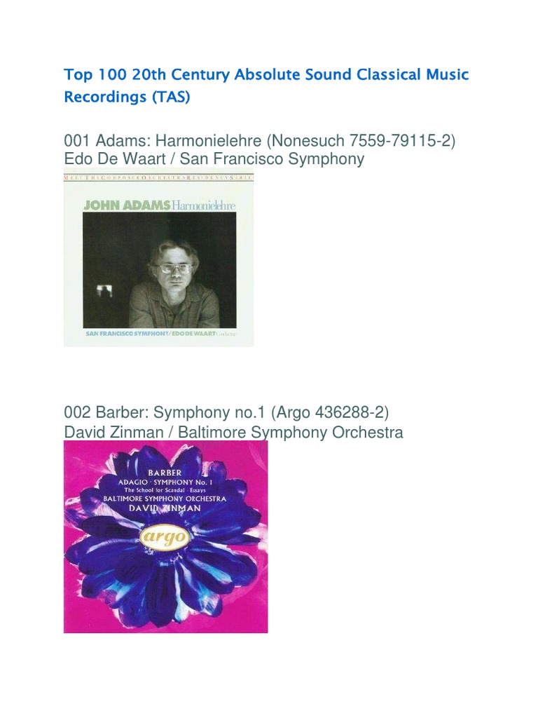 Top 100 20th Century Classical Recordings | PDF | Orchestras | Concerto