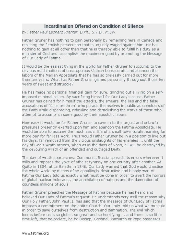 Incardination Offered On Condition of Silence | PDF | Our Lady Of ...